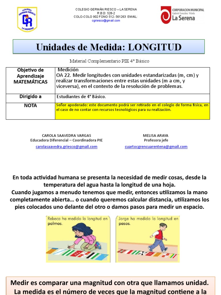 MATEMÁTICAS 4° Básico UNIDADES DE MEDIDA LONGITUD | PDF | Longitud ...