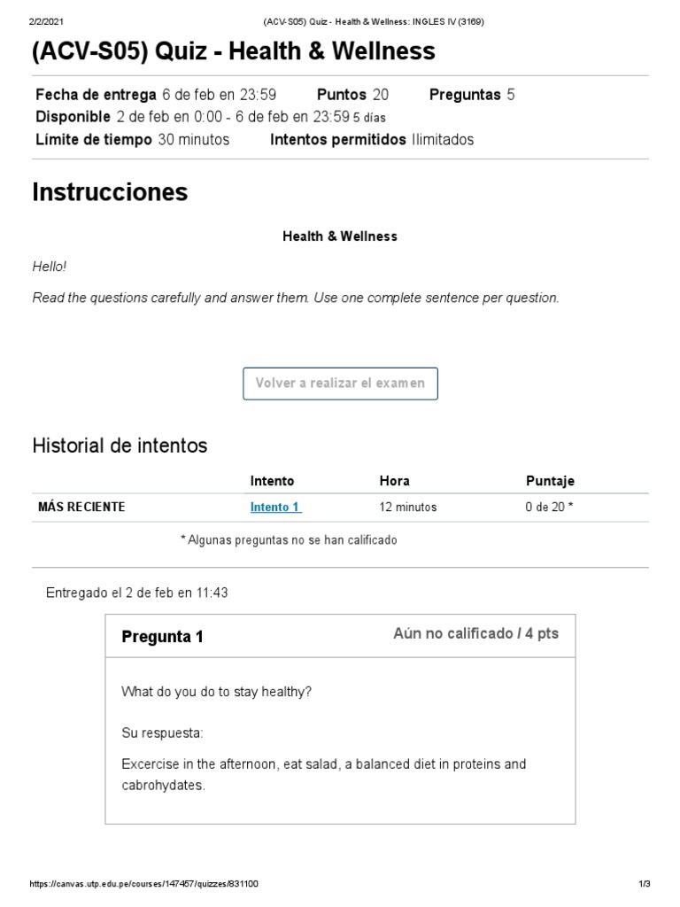 Health & Wellness Quiz Instructions | PDF | Management Of Obesity ...