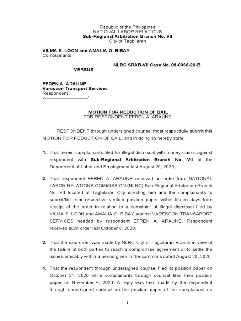 Motion To Reduce Bond | PDF | Appeal | Public Law