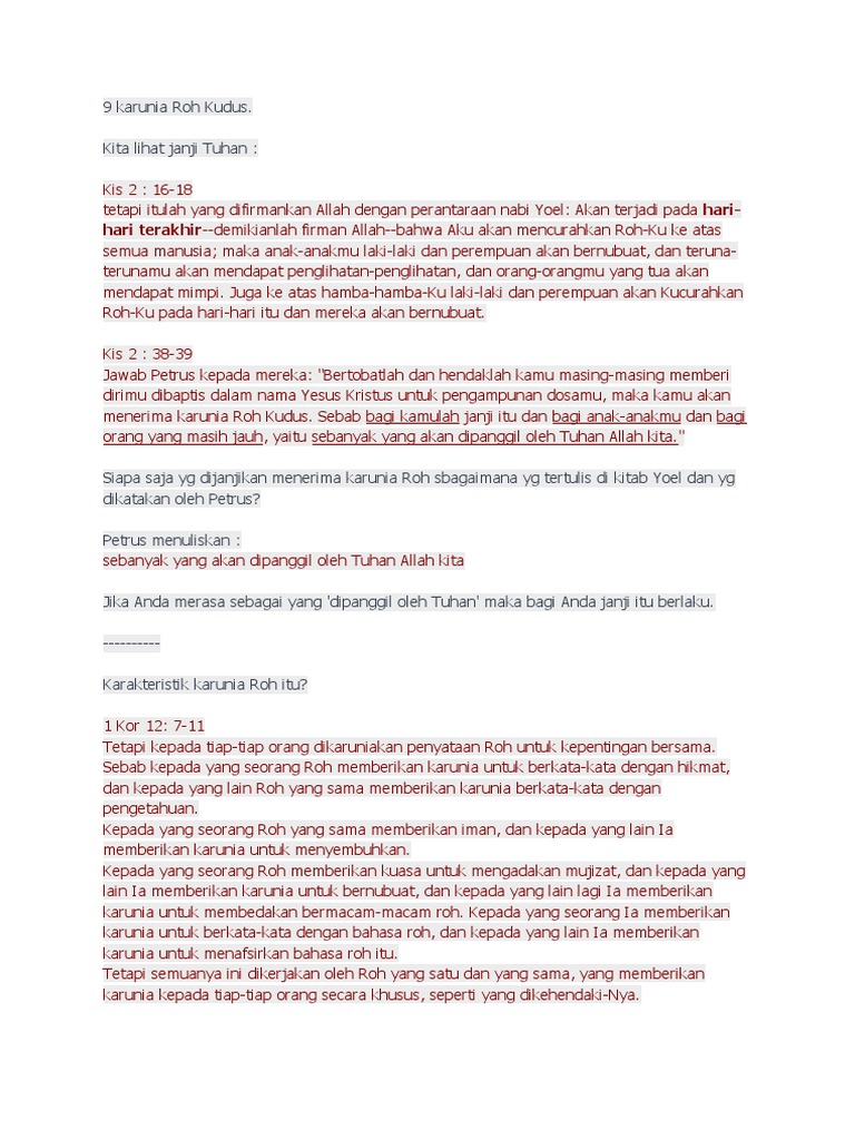9 Karunia Roh Kudus dalam Alkitab | PDF