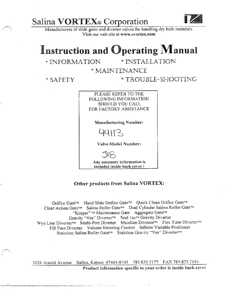Salina VORTEX Insruction and Operation | PDF