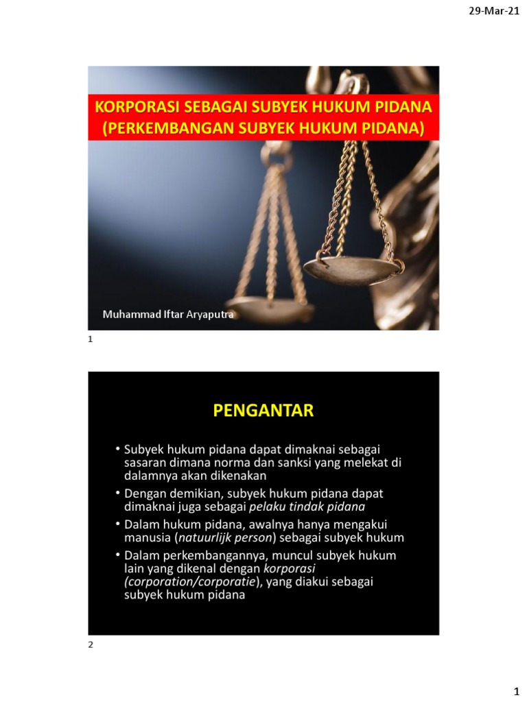 Korporasi sebagai Subyek Hukum Pidana | PDF