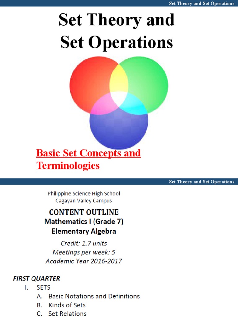 Set Theory and Set Operations | PDF | Set (Mathematics) | Mathematical ...
