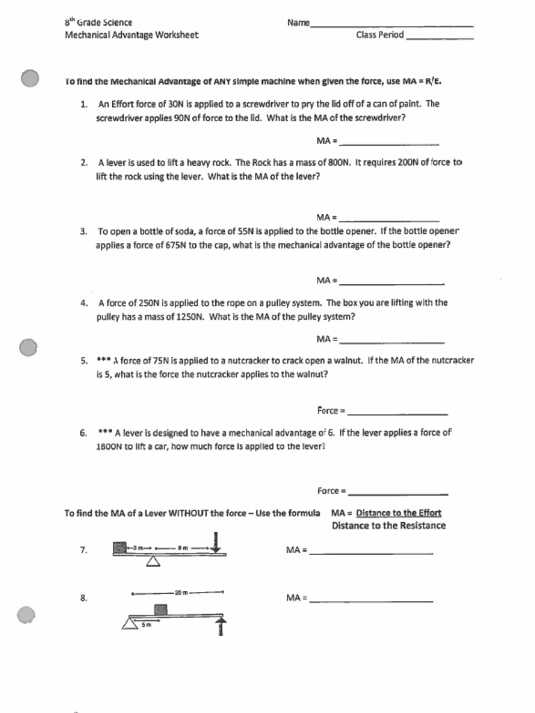 Mechanical Advantage Practice Sheet | PDF