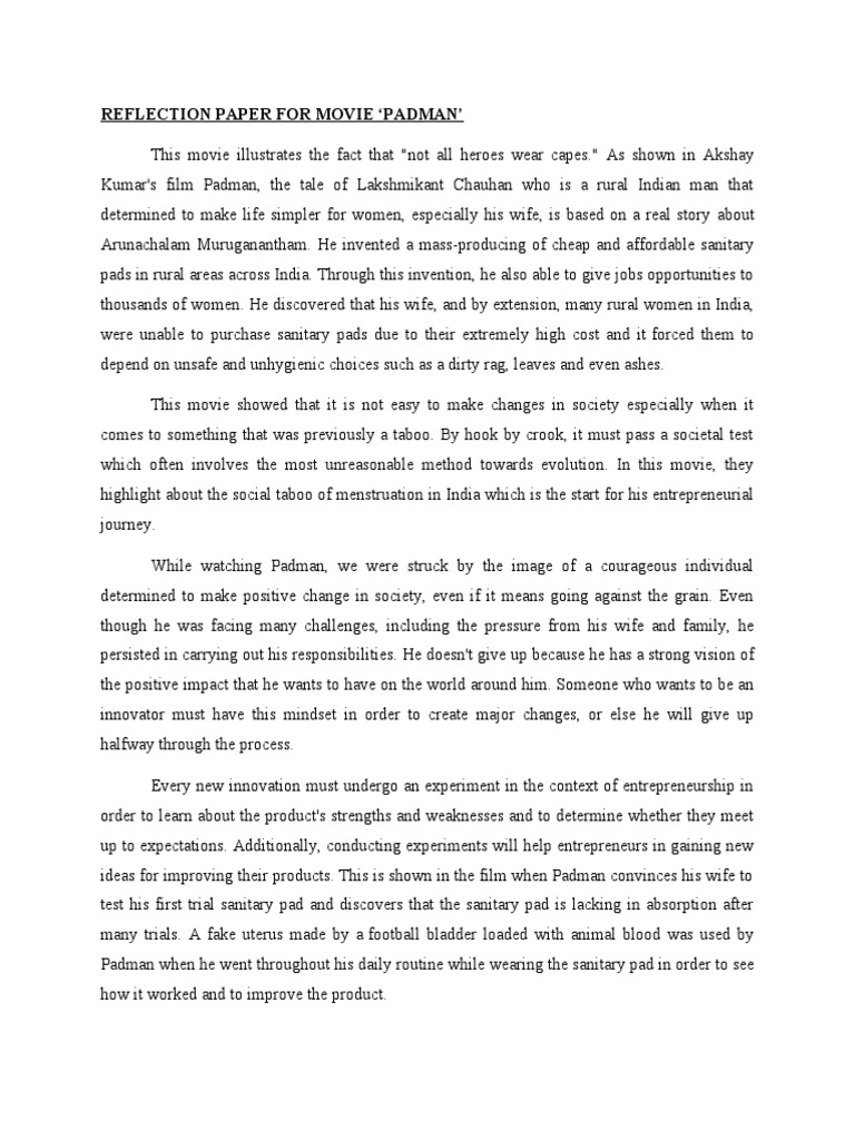 Reflection Paper For Movie Padman' | PDF | Mindset | Cognition