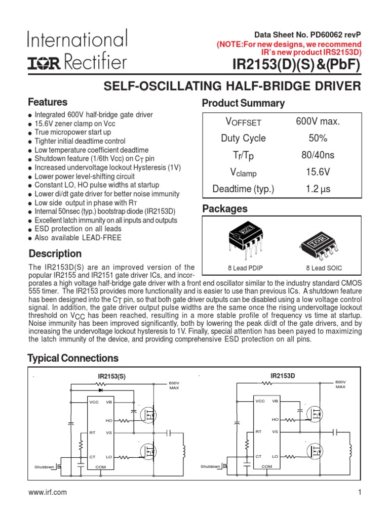 Infineon IR2153 DataSheet v01 00 en | PDF | Computer Engineering | Electromagnetism