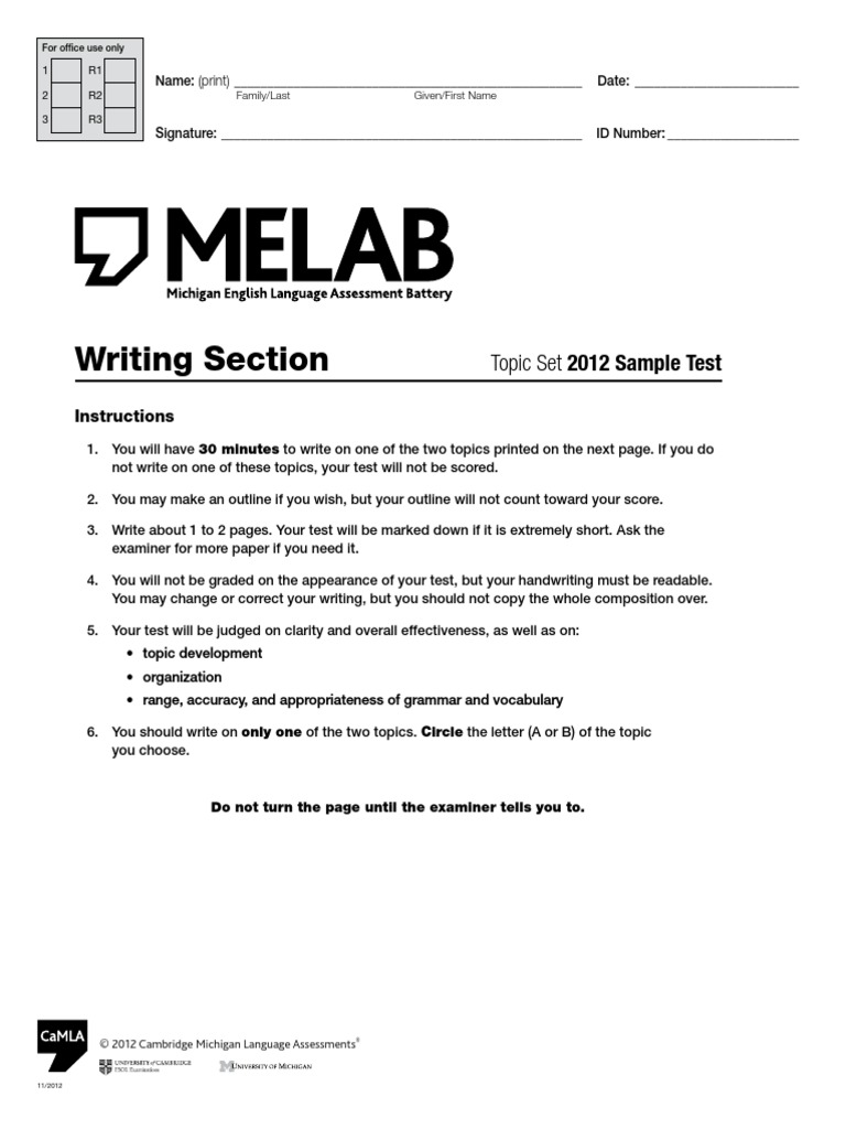 MELAB 2012 SampleTestWriting | PDF | Human Communication | Education Theory