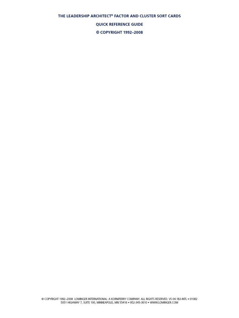 The Leadership Architect Factor and Cluster Sort Cards Quick Reference ...