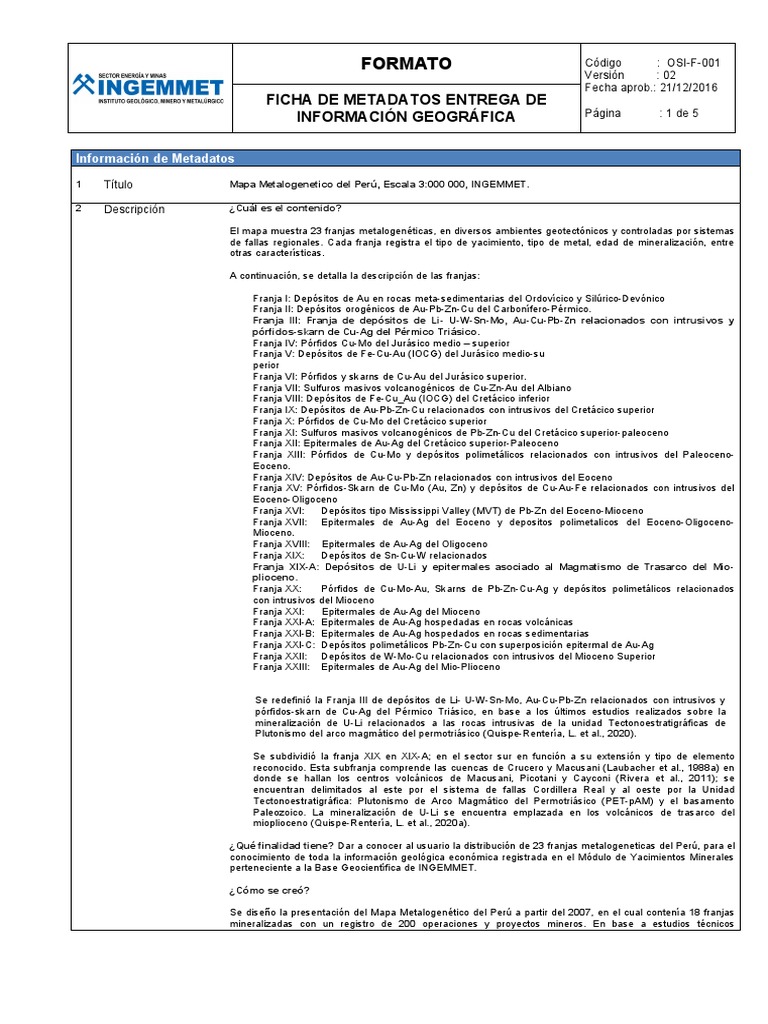 Metadato-Mapa Metalogenetico | PDF | Carbonato | Metadatos