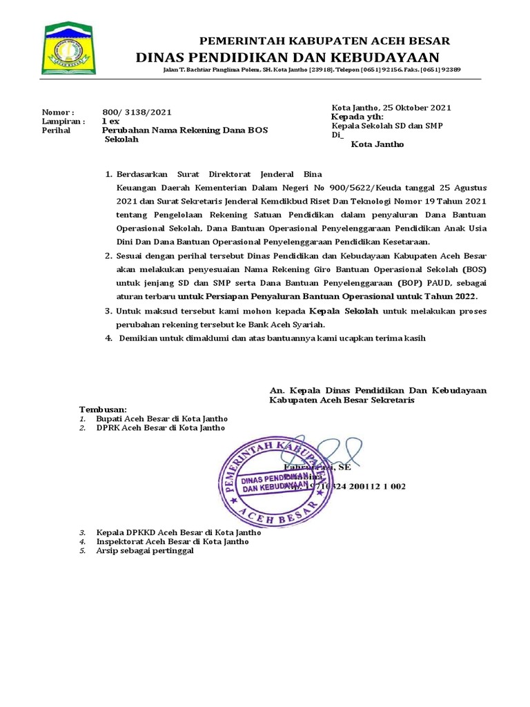 SURAT PERUBAHAN REKENING UNTUK SEKOLAH Edit | PDF