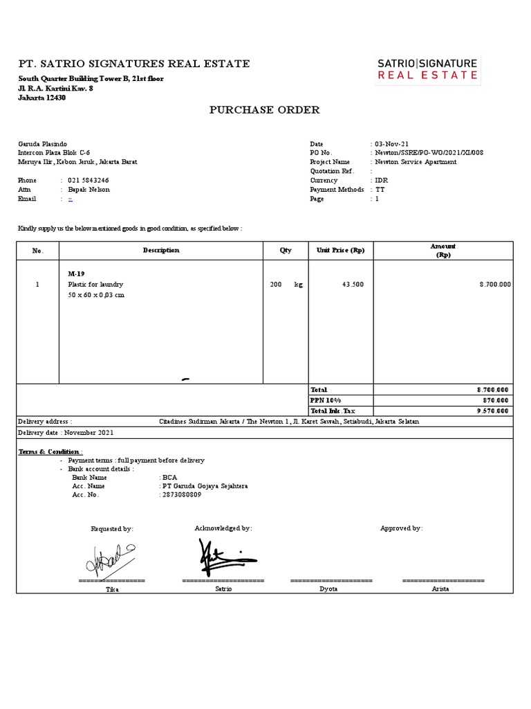 008 PO Garuda Plasindo - Laundry Bag | PDF
