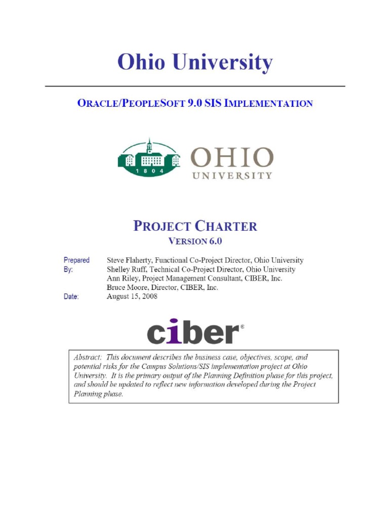 01ohio University SIS Oracle Implementation Project Charter | PDF