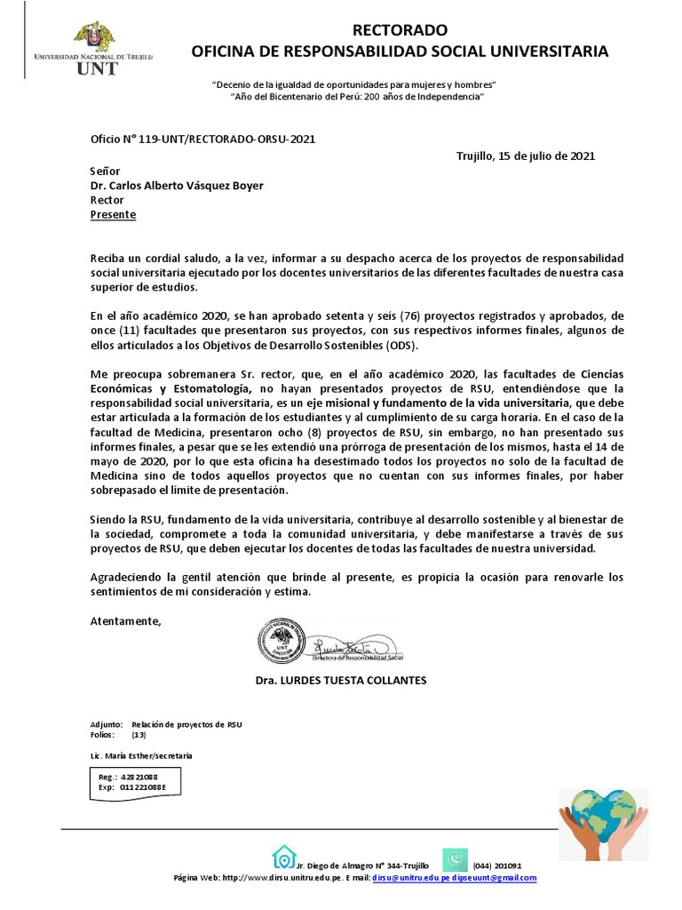 Oficio #119-Rectorado-Informacion de Proyectos Ejecutados-2020 | PDF | Farmacia | Residuos