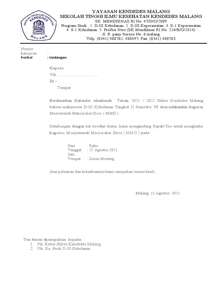 Contoh Surat Undangan MMD | PDF