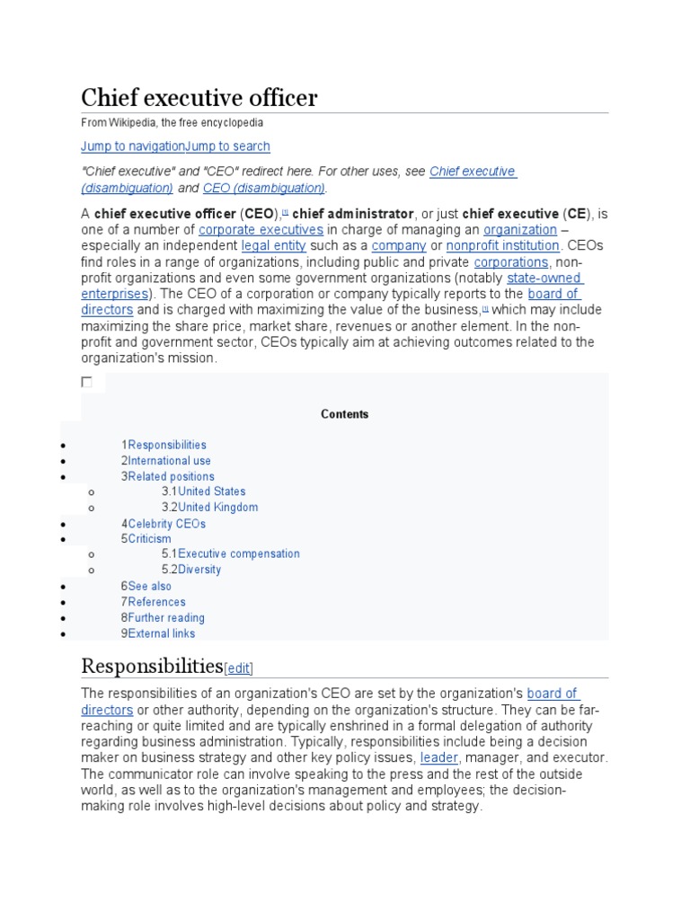 Chief Executive Officer: Responsibilities | PDF | Chief Executive ...