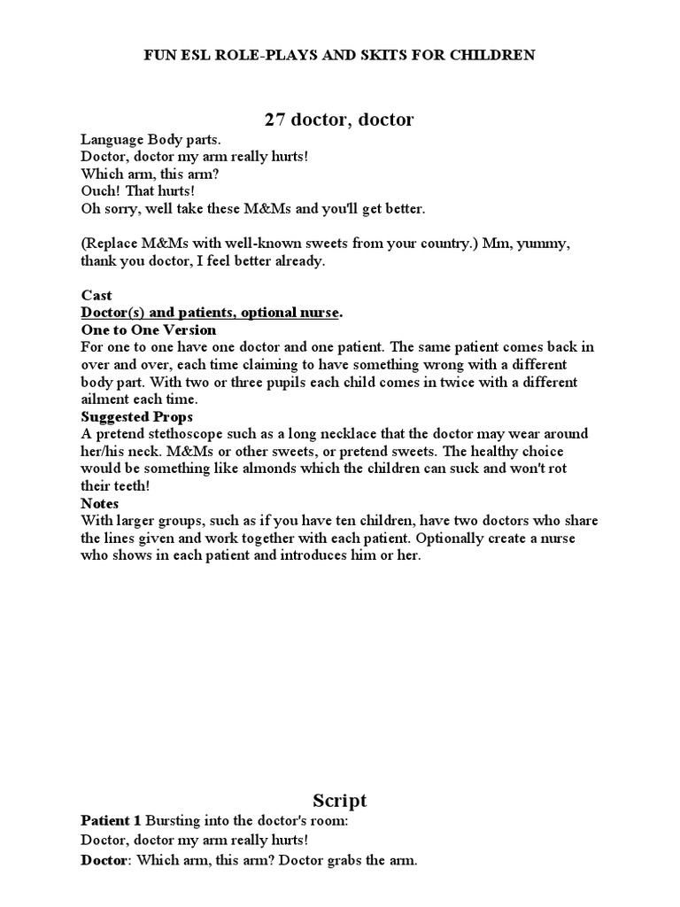 27 Doctor, Doctor: Fun Esl Role-Plays and Skits For Children | PDF ...