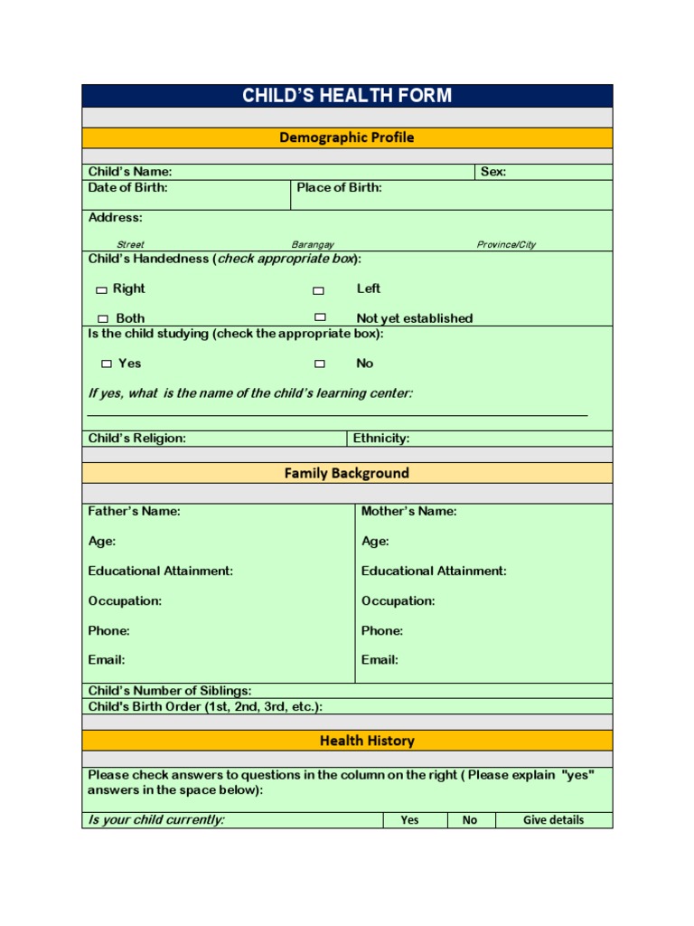 Child Health Assessment Form | PDF | Vaccines | Medical Specialties