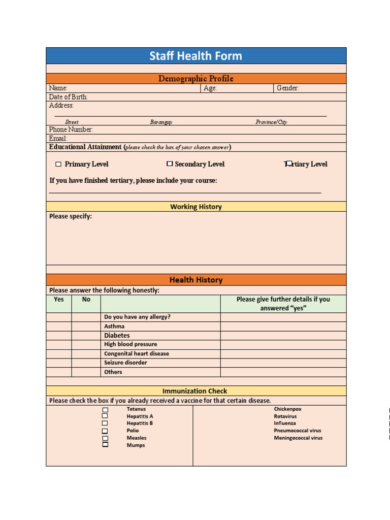 Staff Health Form: Demographic Profile | PDF | Vaccines | Epidemiology