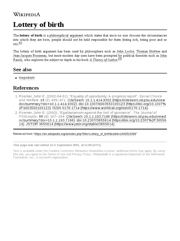 Lottery of Birth | PDF | Social Science | History