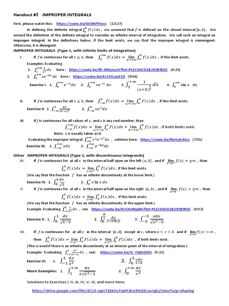 HO#2 Improper Integrals | PDF | Integral | Mathematical Relations