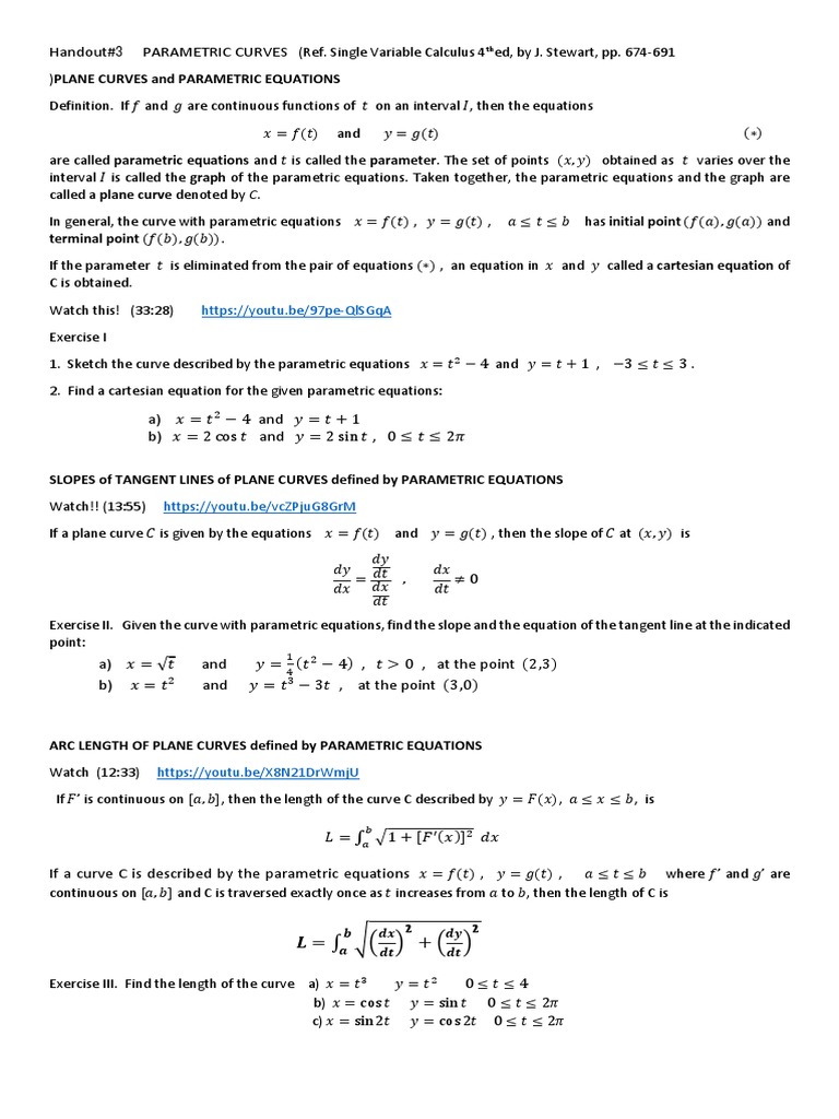 Parametric Curves: Definitions, Equations of Tangents, and Arc Length ...