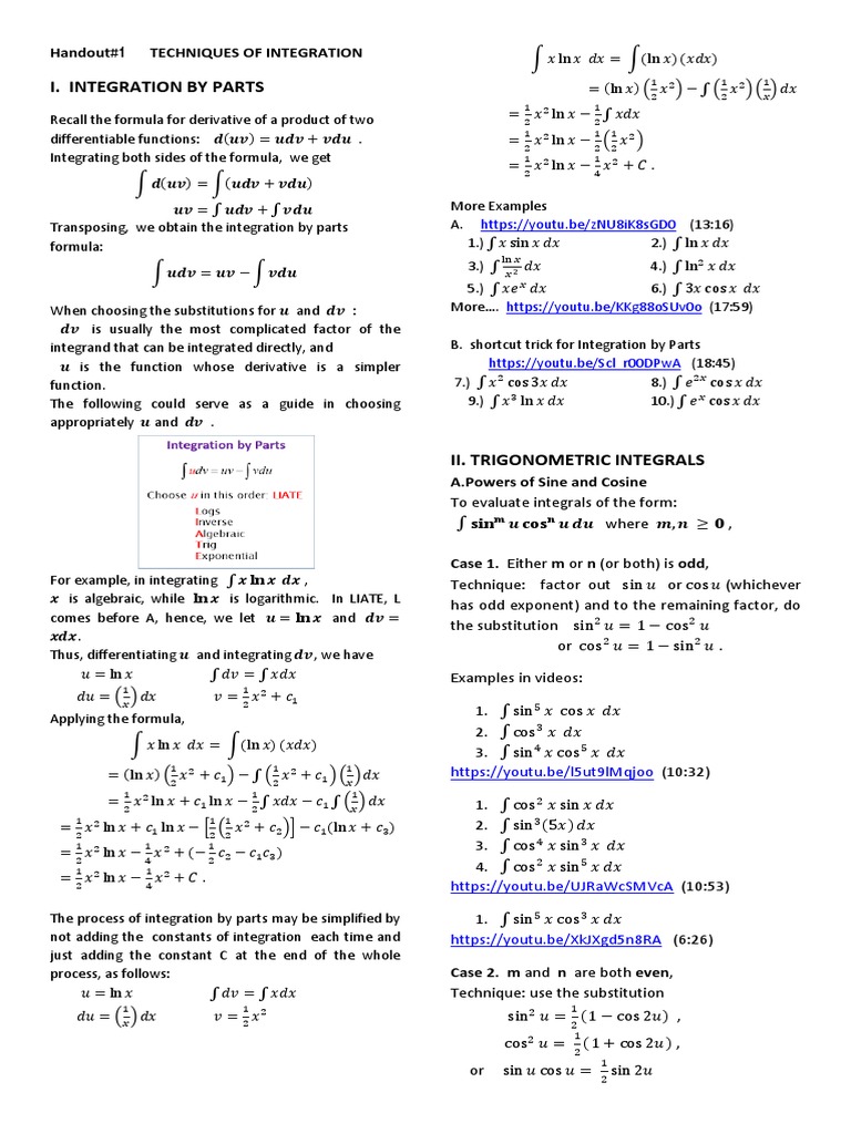 HO#1 Techniques of Integration | PDF | Trigonometric Functions | Numbers