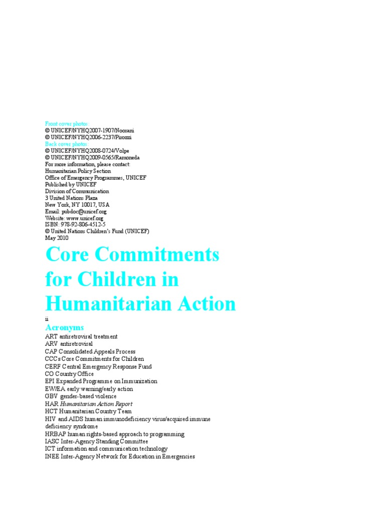 Core Commitments For Children | PDF | Malnutrition | Humanitarian Aid