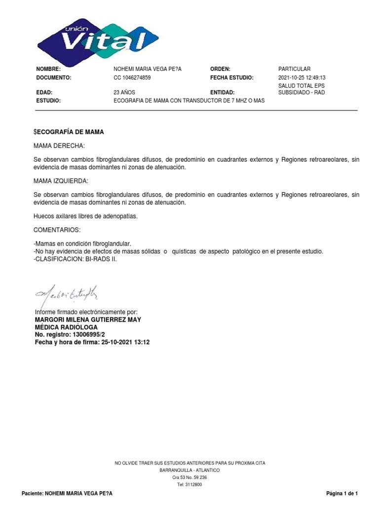 Ecografia de Mama Con Transductor de 7 MHZ o Mas | PDF