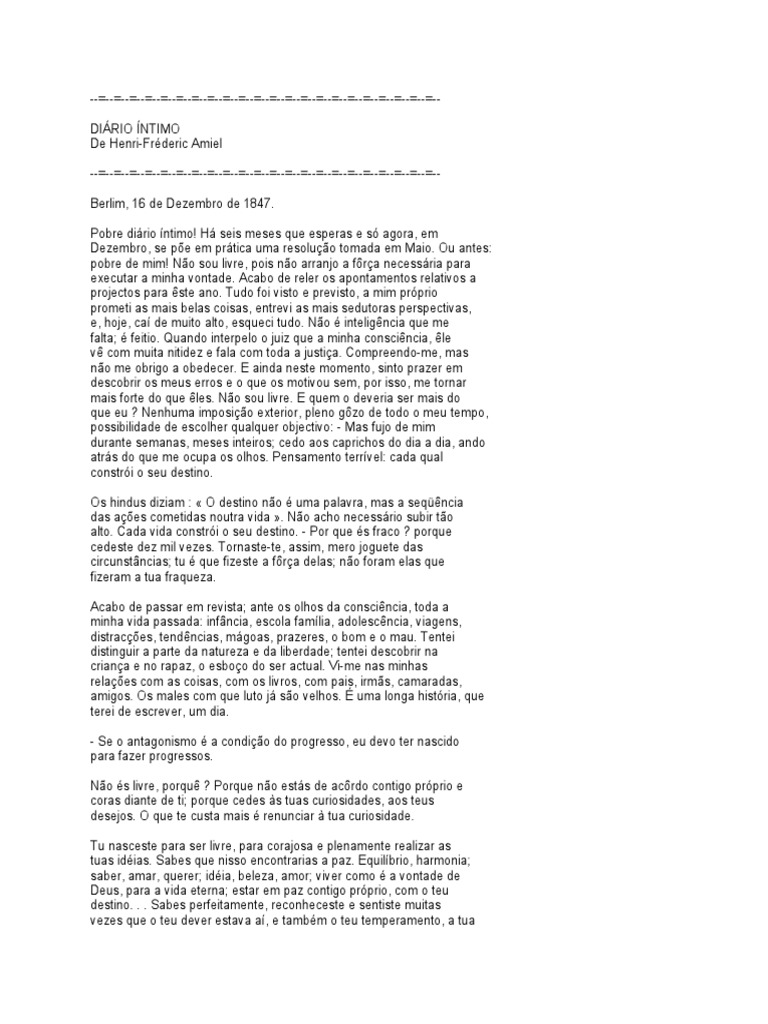 Trechos de Um Diário Íntimo de Henri-Fréderic Amiel | PDF | Amor | Justiça