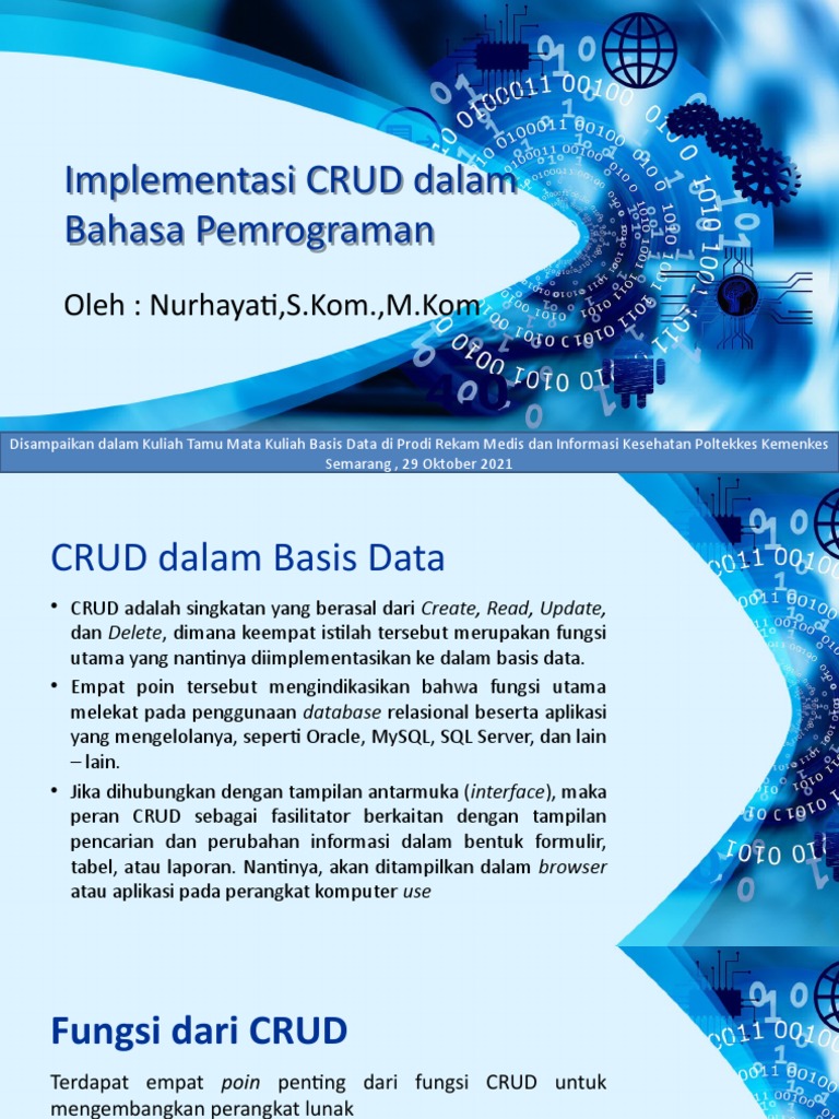 Kuliah Dosen Tamu - BasisData - Implementasi CRUD Dalam Bahasa Pemrograman | PDF