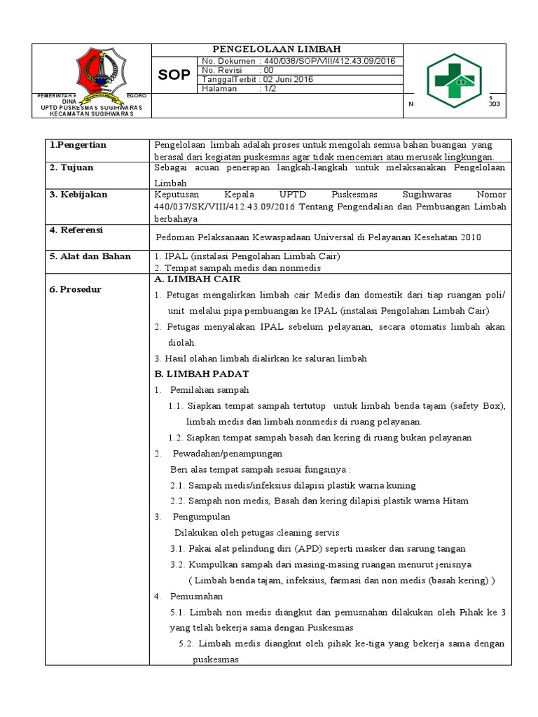 SOP Pengelolaan Limbah | PDF | Sains & Matematika