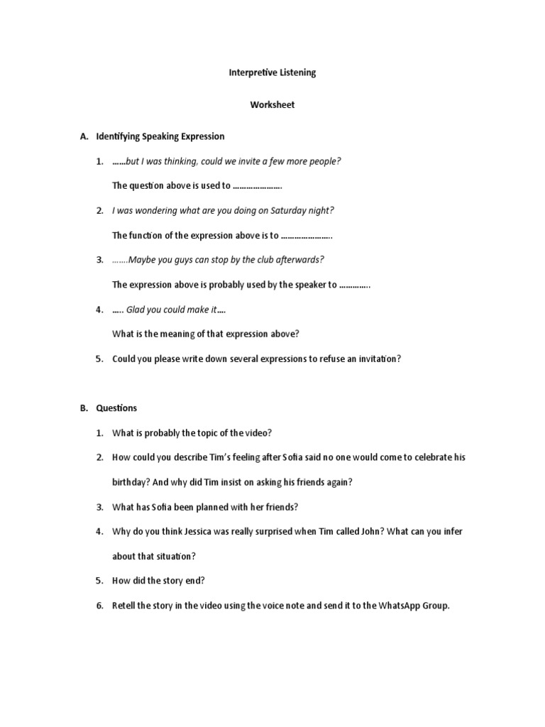 Interpretive Listening Worksheet | PDF | Career & Growth