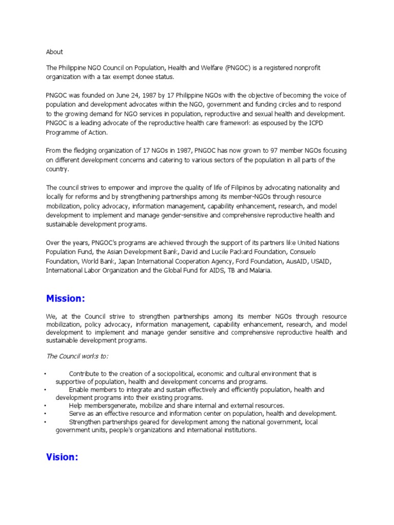 The Philippine NGO Council On Population | PDF | Non Governmental ...