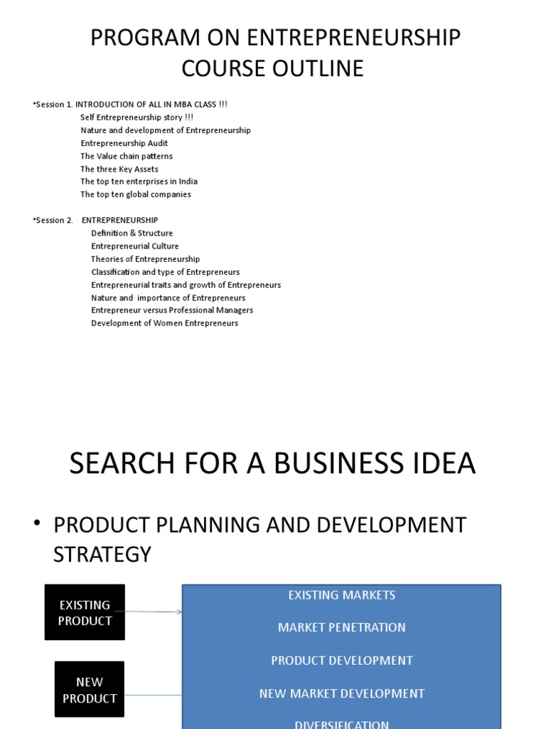 Comprehensive Entrepreneurship Course Outline | PDF | Entrepreneurship ...