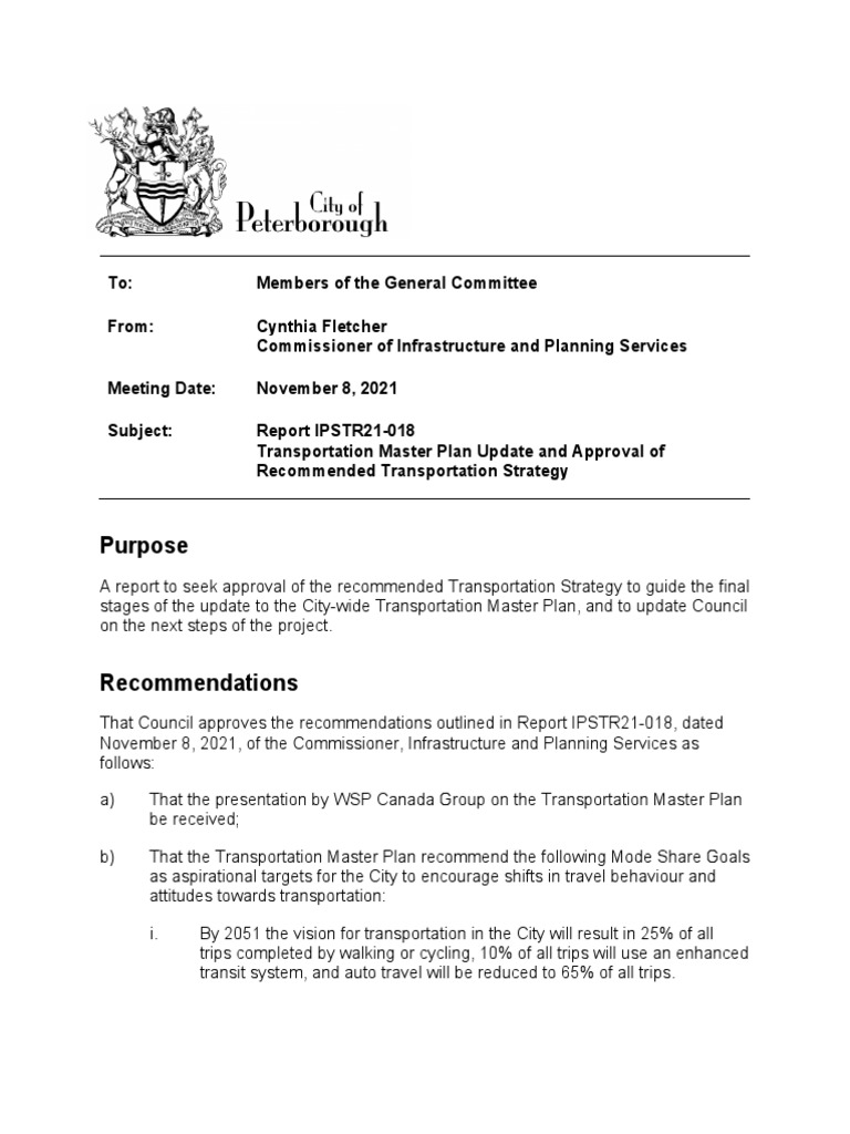 City of Peterborough Transportation Master Plan and Recommended ...