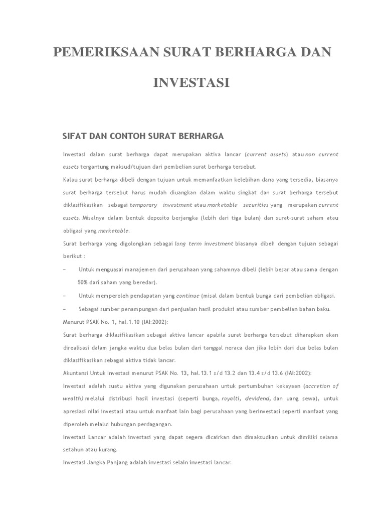 Audit I Lesson XI PEMERIKSAAN SURAT BERHARGA DAN INVESTASI | PDF