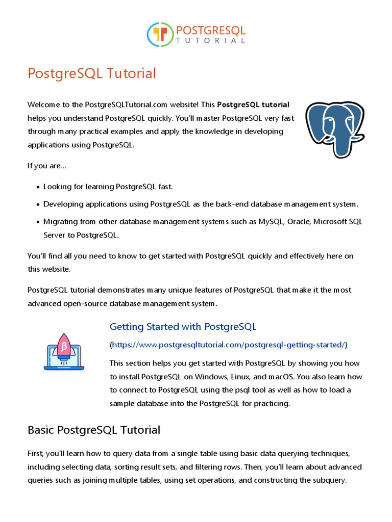 PostgreSQL Quick Start | Download Free PDF | Postgre Sql | Databases