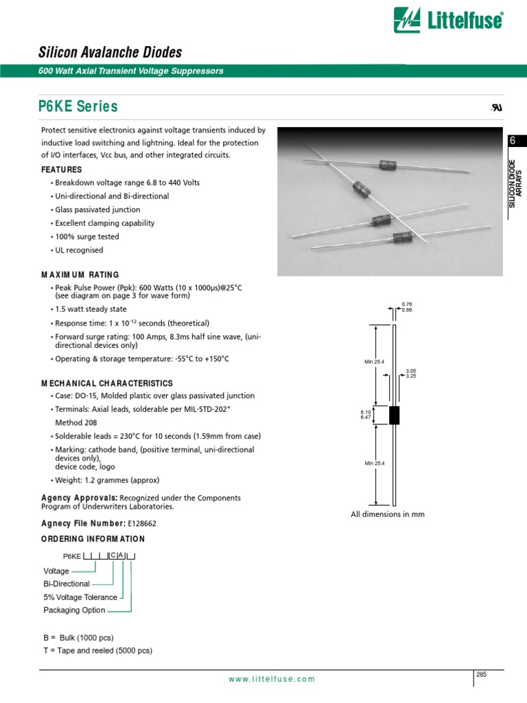 P6KE Series: Silicon Avalanche Diodes | PDF | Diode | Electrical Equipment