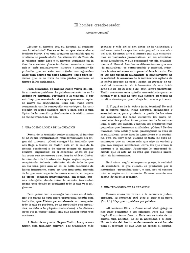 A.+Gesch%C3%A9%2C+El+hombre%2C+creado+creador | PDF | Libertad | Dios
