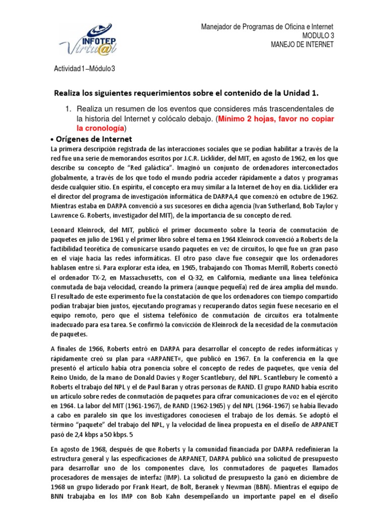 Actividad 1 Módulo 3 - Manejo de Internet | PDF | Internet | Cambio de ...