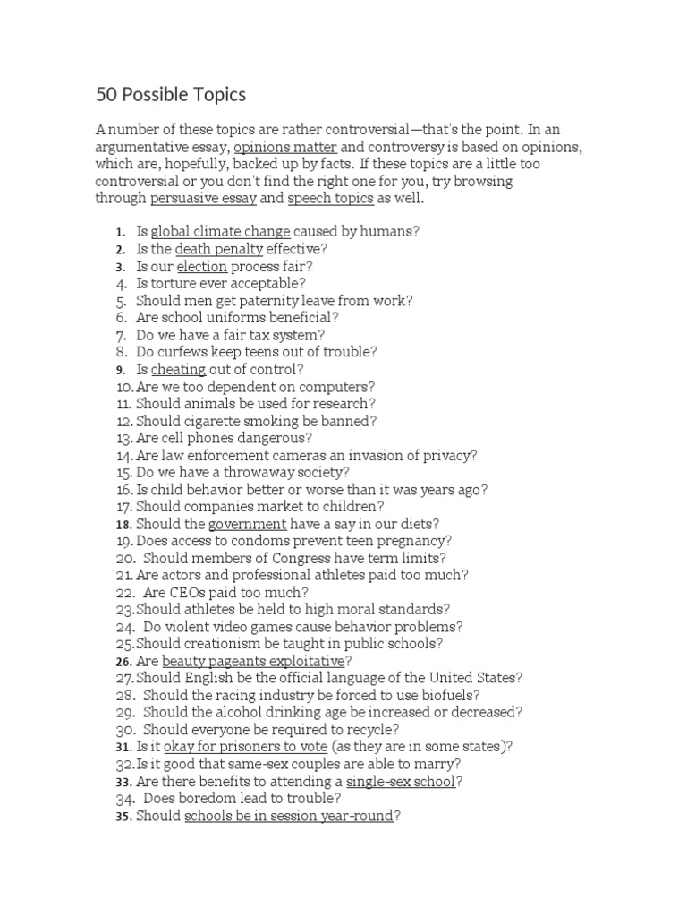 50 Possible Topics | PDF | Adolescence