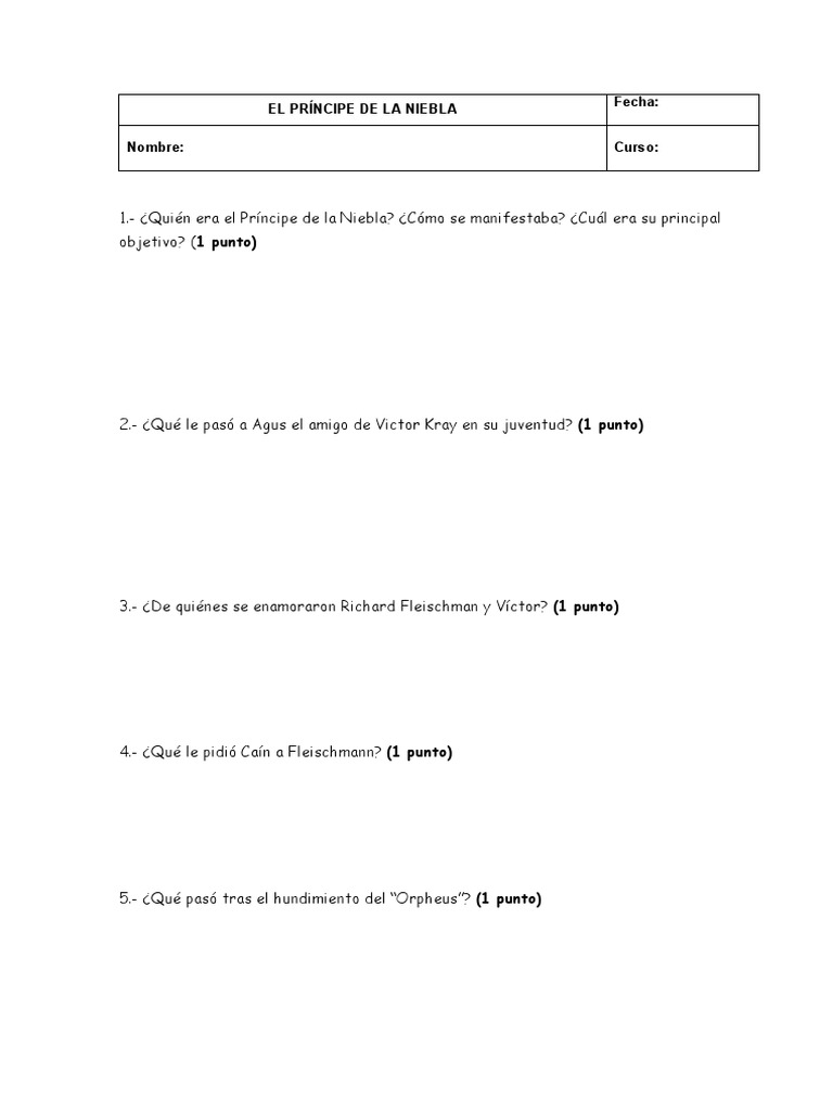 Examen 1 - El Príncipe de La Niebla. Con Soluciones | PDF | Historia
