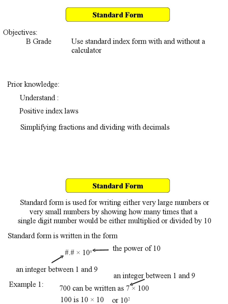 Objectives: B Grade Use Standard Index Form With and Without A ...
