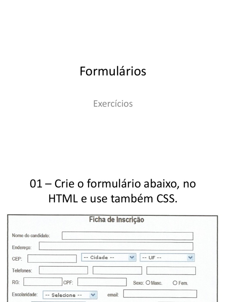 Exercícios de Formulários em HTML | PDF