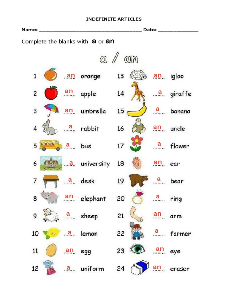 Indefinite Articles - Exercises | PDF