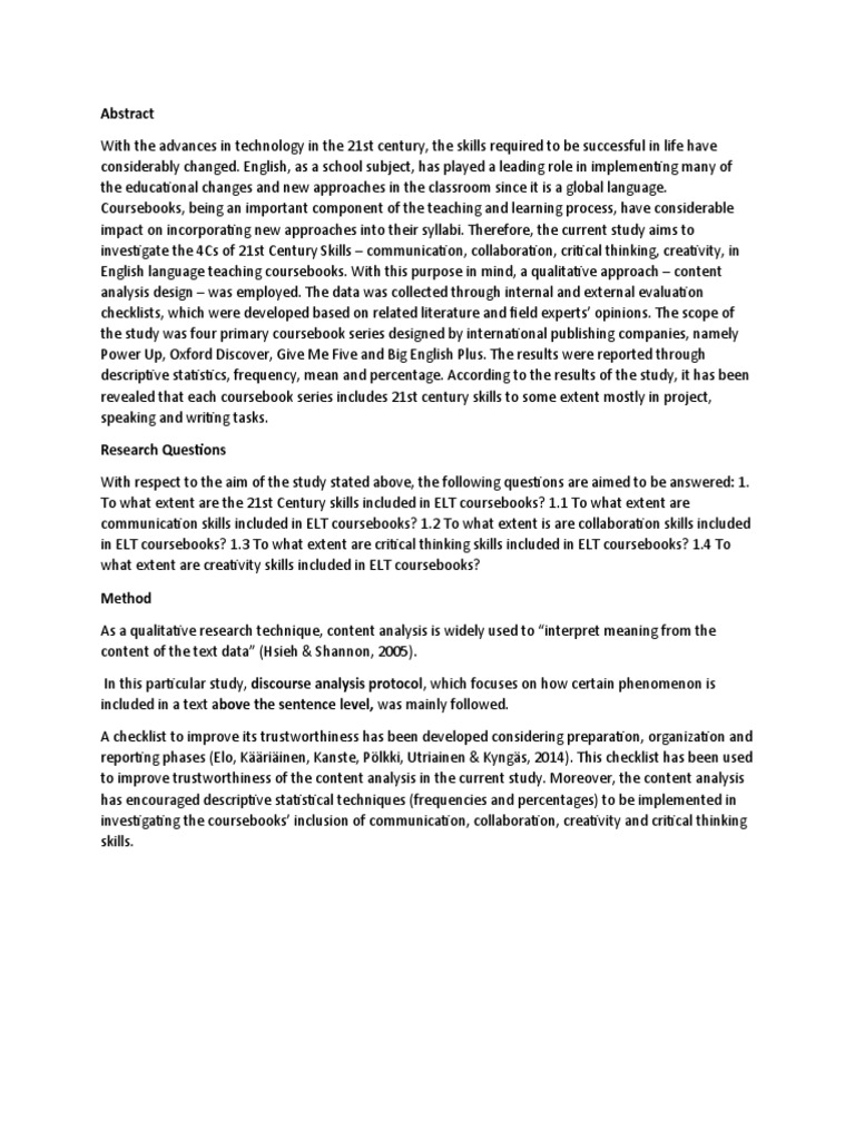 2019 An Analysis of Elt Coursebooks in Terms of 21st Century Skills ...