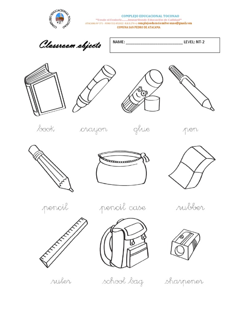 Guia - Trabajo - 8 - Classroom Objects 1 | PDF