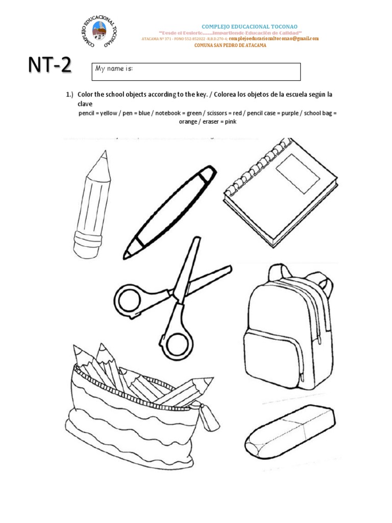 School Objects Activity 9 - Color, Cut and Paste | PDF