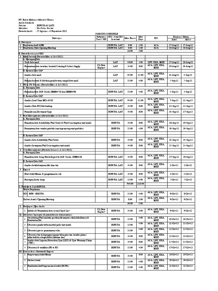 Contoh Schedule Audit | PDF