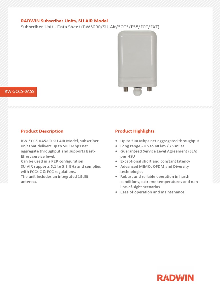 Subscriber Unit - Data Sheet (RW5000/SU-Air/5CC5/F58/FCC/EXT ...